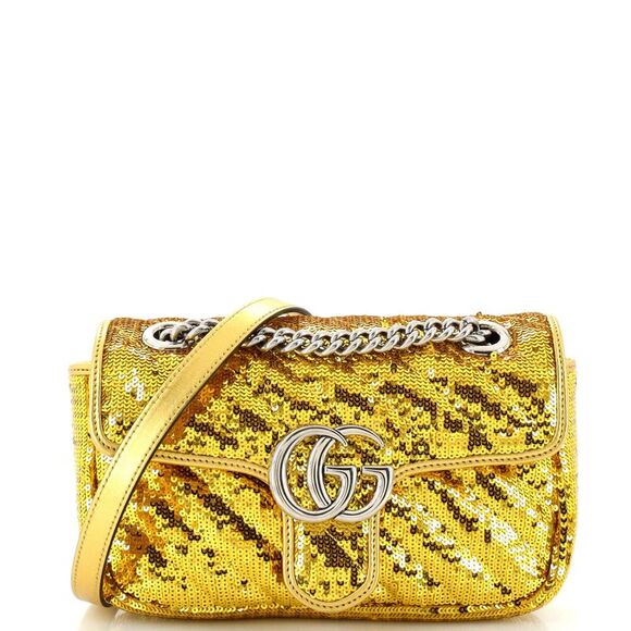 Gucci | Bags | Gucci Gg Marmont Flap Bag Diagonal Quilted Sequins Mini ...
